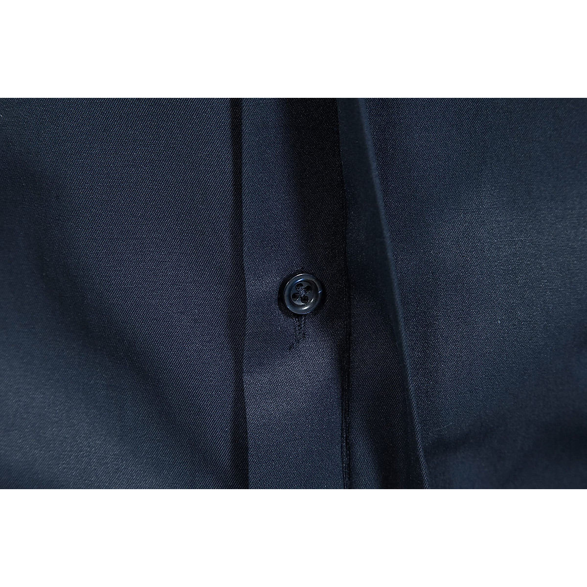 VANCOOG Men's Mandarin Collar Long Sleeve Casual Interview Formal Business Dress Shirt Camisas De Vestir Para Hombres-Navy Blue-L