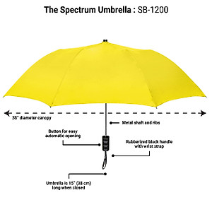 The Spectrum Popular Style 42" Automatic Open Compact Travel Umbrella for Rain, Wind & Sun, Sturdy Lightweight Small Portable Stick Umbrella for Men and Women, Yellow