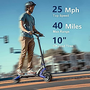 Kaabo Electric Scooter for Adults Mantis 10,High Performance Comfort Scooter with 40 Miles Range,Max Speed 25 MPH,Max Power 1100W,10 inch Wheels,Portable Folding Sports Scooter,UL Certified Blue
