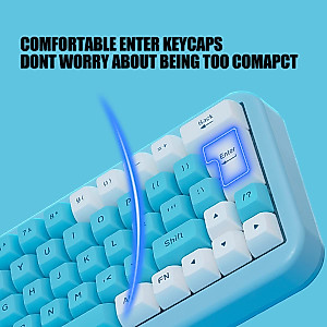 7KEYS 60% 2.4G Wireless Gaming Keyboard with Wrist Rest, Compact 63 Keys Mini RGB Light up Keyboard for PC Mac Laptop, Portable, Rechargeable Suit for Typing and Gaming(White&Blue)