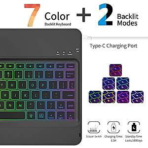 Keyboard Case for iPad 9th Generation,7 Color Backlight iPad Keyboard for 10.2-inch 9th /8th /7th /Air 3/Pro 10.5-inch,360° Rotatable Protective Cover with Apple Pencil Holder(Black)