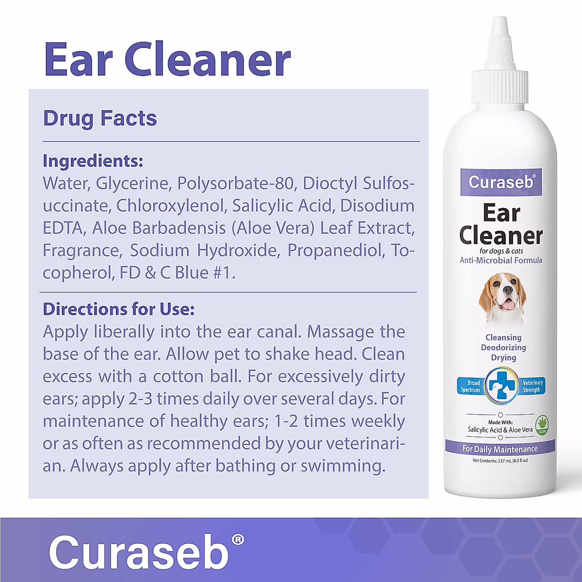 BEXLEY LABS Curaseb Dog Ear Cleaner Solution – Washes Away Debris, Odors and Supports Healthy Ear Health – No Sting Formula, 8oz