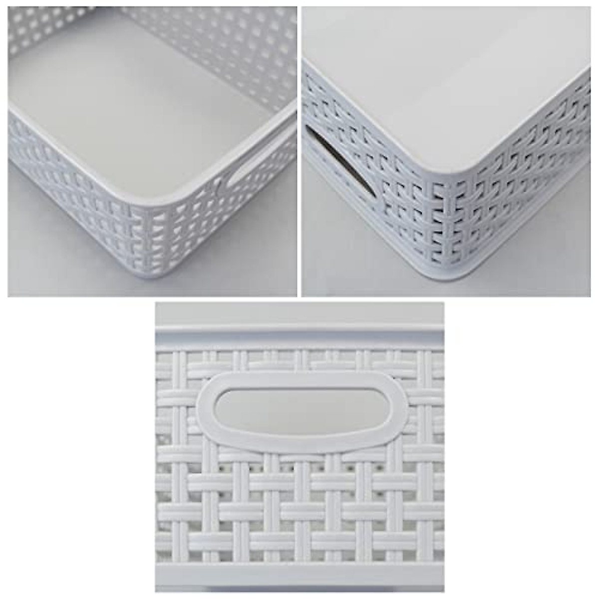 Obstnny 6-Pack Weave Storage Basket, Plastic Pantry Organizer Bins, Sliver Grey