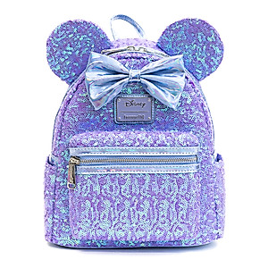 Loungefly Disney Mini Backpack, Minnie Mouse Celebration Iridescent Sequin, Disney Celebration