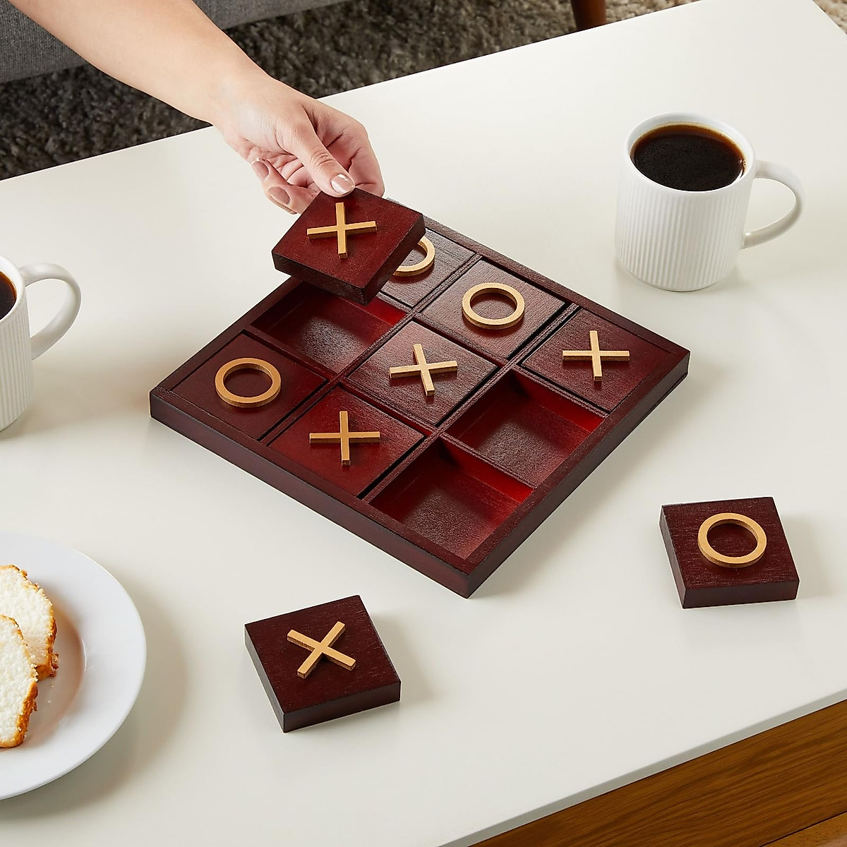 9.5-inch Wooden Tic Tac Toe Game, Decorative Coffee Table Games for Adults and Family Activities