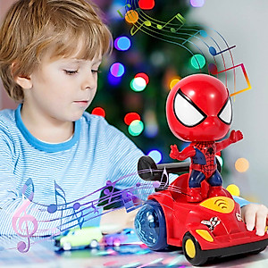 Intelligent Walking Singing Dancing Toy Car 360 Degree Rotation Superhero Robot Fun LED Flash with Music 2 3 4 5 6 7 8 Year Old Toddler Boys Girls Interactive Educational Gift with Birthday Gift