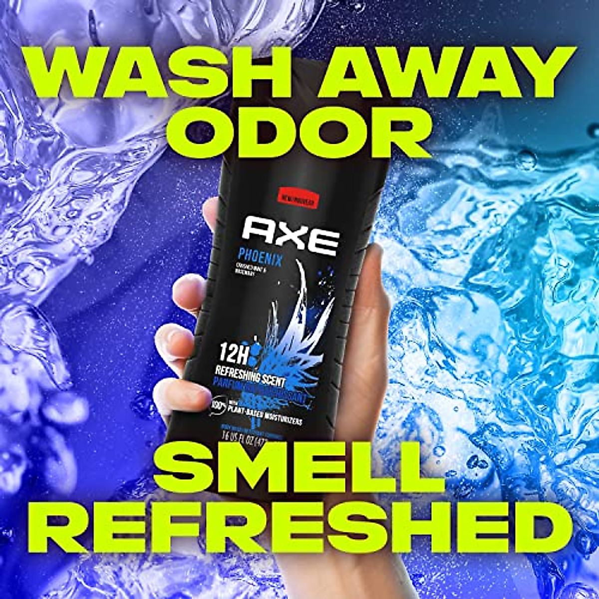 AXE Body Wash Phoenix 12h Refreshing Scent Crushed Mint & Rosemary 4 count Men's Body Wash with 100% Plant-Based Moisturizers 16 oz