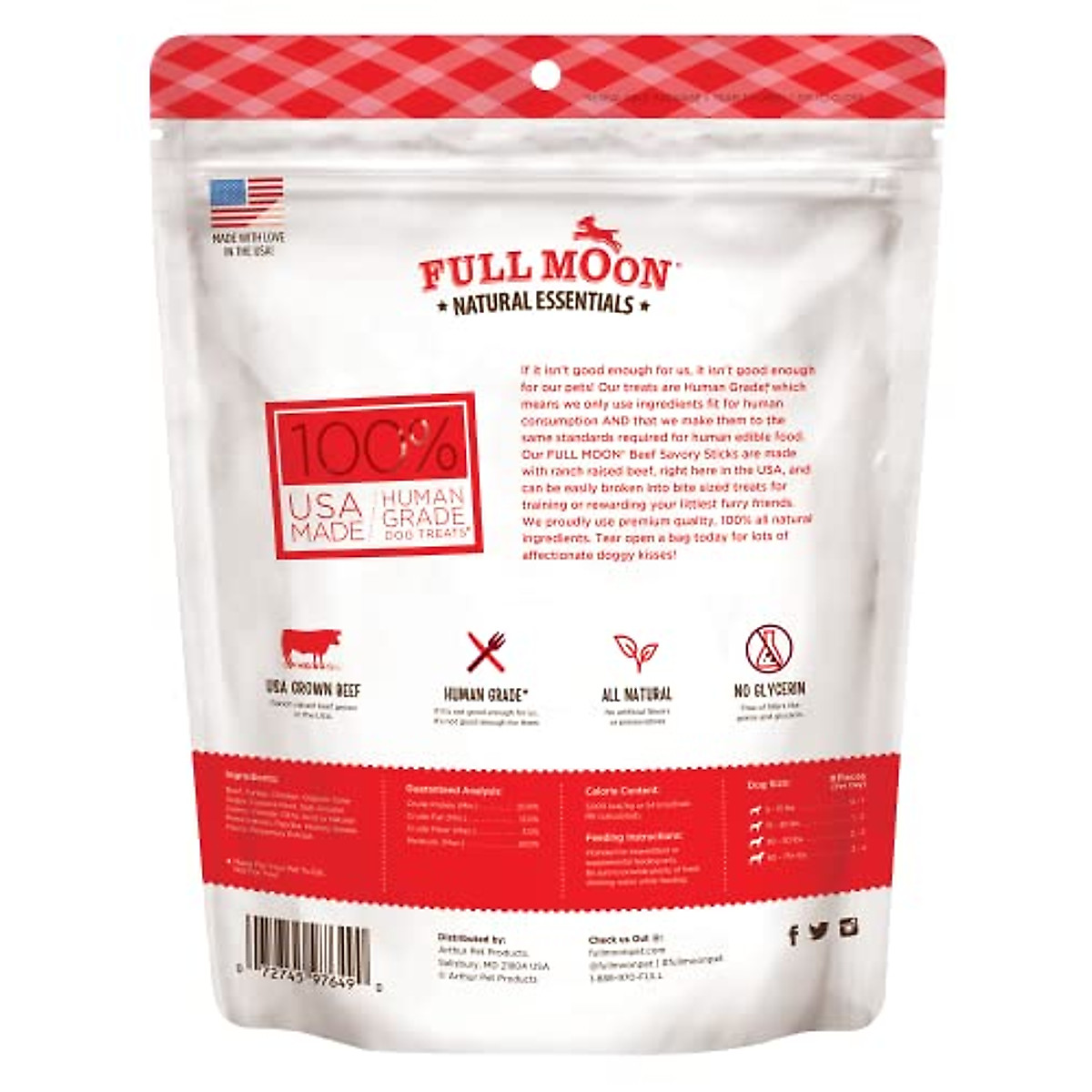 Full Moon All Natural Human Grade Dog Treats, Essential Beef Savory Sticks, 22 Ounce, 1.375 Pound (Pack of 1)