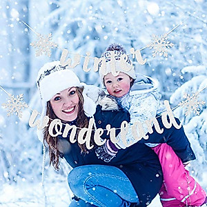 Snowflake Winter Wonderland Banner - Silver Glittery Winter Wonderland Snowflake Decorations, Winter Wonderland Snow Frozen Christmas Themed Birthday Party Decorations Supplies
