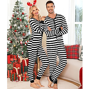SWOMOG Womens Matching Family Onesie Pajamas Sets Christmas Couple One-Piece Romper Holiday Sleepwear Soft Stripe Clothing