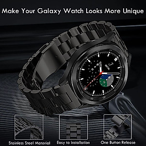 Olytop Galaxy Watch 4/6/7 Classic 47mm 46mm 43mm 42mm/5 Pro 45mm Bands, Samsung Galaxy Watch 7/FE/6/5/4 Bands 44mm 40mm, 20mm Metal Stainless Steel Replacement Wristband Strap for Men Women, Black