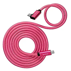 KONDOR BLUE X iJustine Pink Braided USB-C to USB-C Right Angle | USB 3.1 Gen 2 | 10Gb/s Data Transfer Speeds | 100W Charging | 6FT