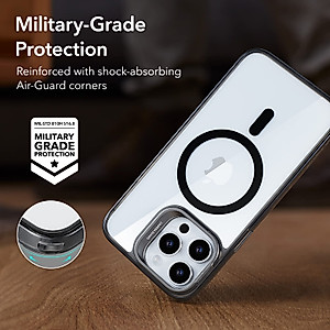 ESR for iPhone 13 Pro Max Case, Compatible with MagSafe, Built-in Camera Ring Stand, Military-Grade Protection, Magnetic Phone Case for iPhone 13 Pro Max, Classic Series, Clear Black