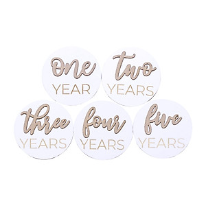 Wooden 3D Monthly Milestone Discs for Baby Photos (20 pcs Set), First Year Monthly Milestone Marker, Includes 1-5 Years, White Stained