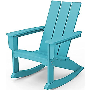 KINGYES Rocking Adirondack Chair ｜Modern Porch Rocker｜Weather Resistant Rocking Chair｜HDPE Curved Backrest Plastic Adirondack Rocker for Outdoor, Patio, Deck, Backyard - Tiffany