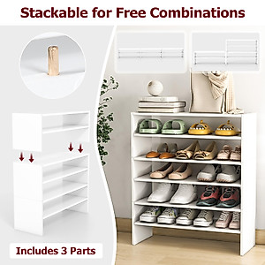 Tangkula Stackble White Shoe Rack, 6-Tier Space Saving Corner Shoe Shelf for 18 Pairs, 3-in-1 Adjustable Vertical Shoe Stand for Front Door Entryway (1, White)