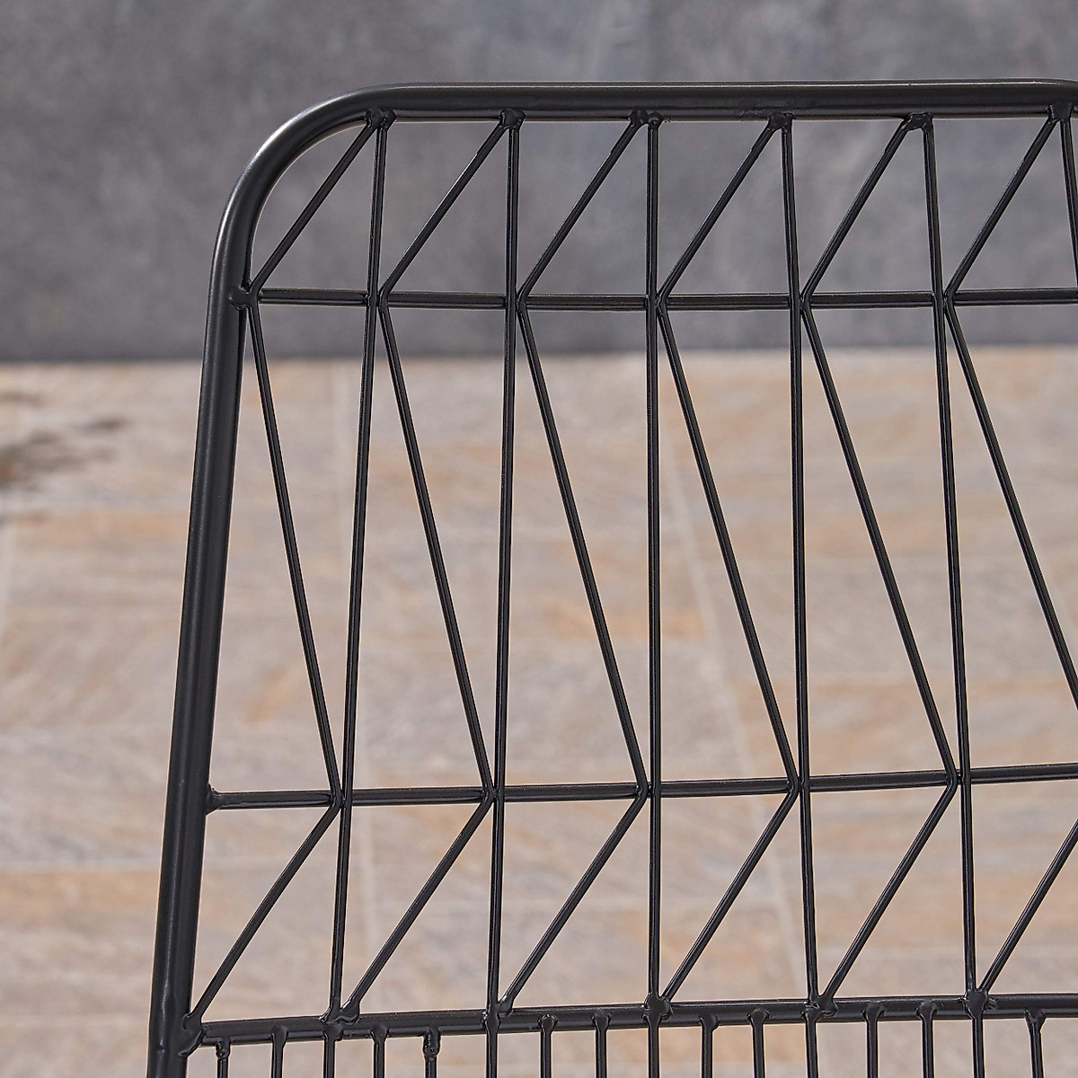 GDFStudio Outdoor Counter Stools, 26" Seats, Modern, Geometric, Black Iron Frames with Ivory Cushion (Set of 2)