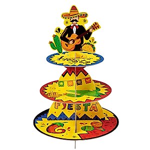 WERNNSAI Mexican Fiesta 3-Tier Cupcake Stand, Yellow, Paper