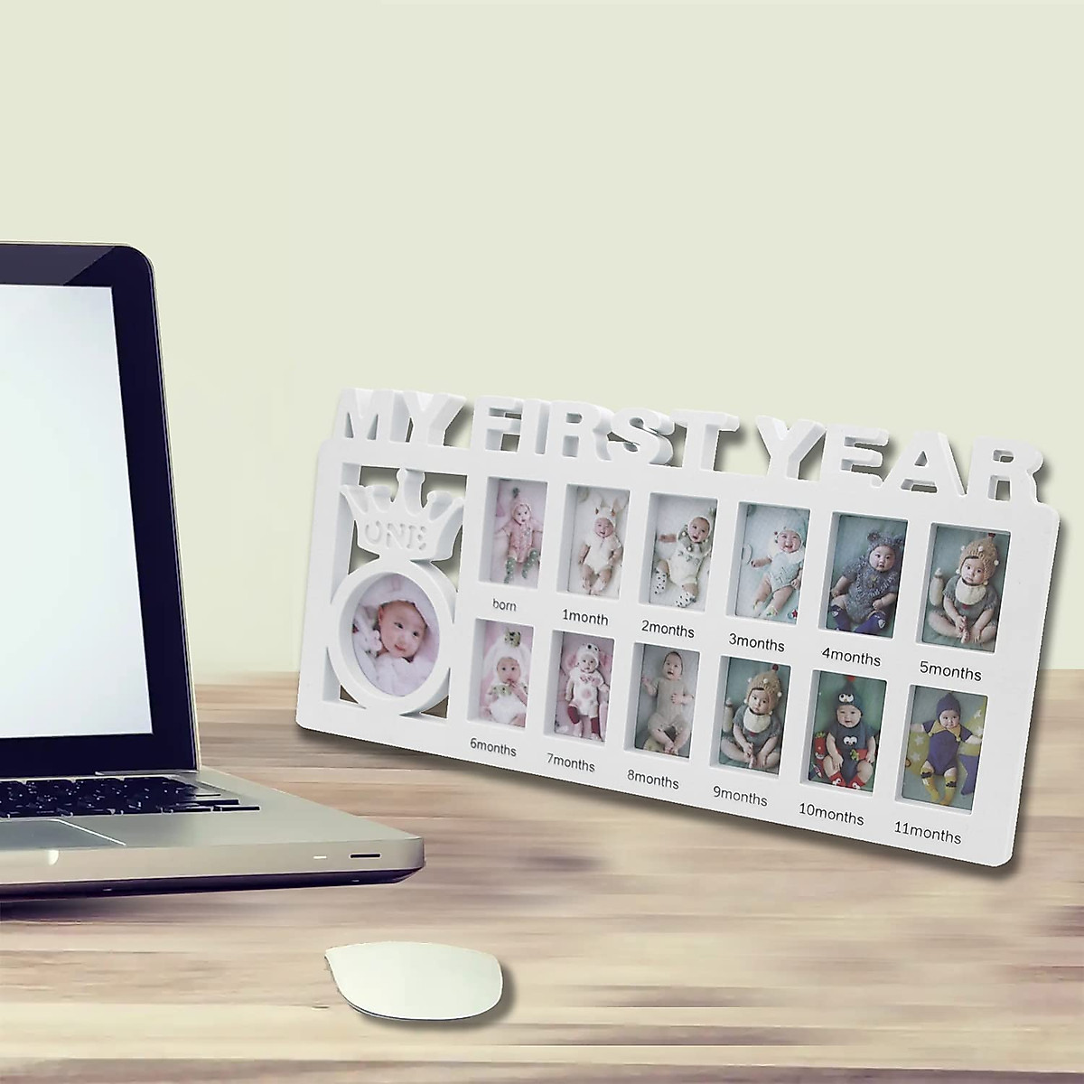 MICKYU My First Year Newborn Keepsake Frame 12 Months Milestone Photo Frames Mothers Day Accessory Baby Shower Gifts Nursery Décor (White)