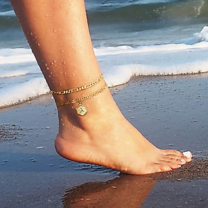 Memorjew Ankle Bracelets for Women Initial Anklet, 14K Gold Plated Layered Anklet Letter K Initial Anklets for Women Gifts