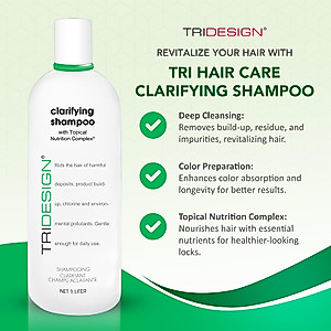 TRI Design Clarifying Shampoo – Designed to Removes Build Up for All Hair Types – Clarifying Shampoo for Curly, Fine, and Color Treated Hair – Purifying for Hard Water and Chlorine – 34 Oz