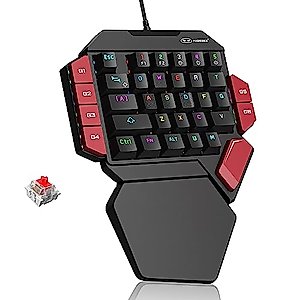 MageGee One Handed Professional Gaming Keyboard, RGB Backlit 35 Keys Mini Wired Mechanical Keyboard with Red Switch for PC Gamer, Support 6 Macro Keys - Black/Red