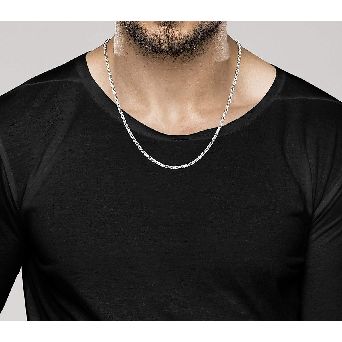 Miabella Solid 925 Sterling Silver Italian 2mm, 3mm Diamond-Cut Braided Rope Chain Necklace for Men Women, 925 Sterling Silver Made in Italy (3mm, Length 22 Inches (men's average length))