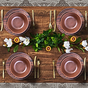 TP 12-Piece Dinnerware Set, Melamine Dishes Set with Bowls and Plates, Non-breakable Lightweight Dinner Service for 4, Wood Grain