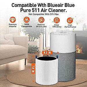 2 Pack Blue Pure 511 Filter Replacement Compatible With Blueair Blue Pure 511 Air Cleaner. Fit For Blue Air 511 Filter Replacement. 3-In-1 True HEPA Filter With Activated Carbon Filter.
