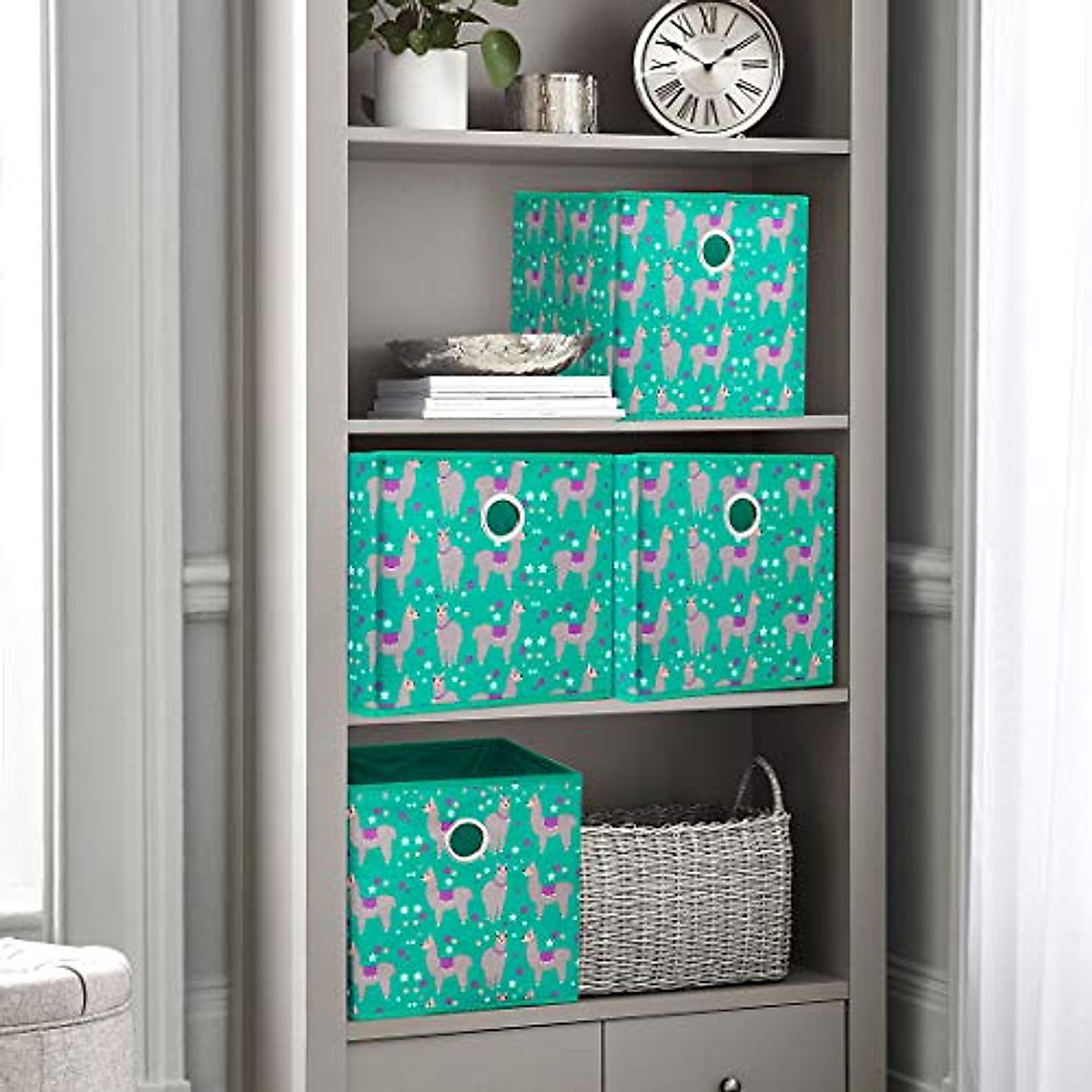 i BKGOO Foldable Storage Cube Drawer Bins Set of 4 Collapsible Fabric Storage Boxes with Round Metal Grommets for Organizing Shelf Nursery Home Closet Green, 10x10x10 inch