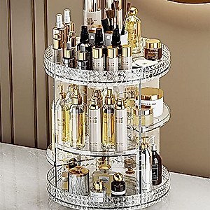 FIZZOQI 360 °Rotating Storage Rack Makeup Organizer Shelf Dressing Table Shelf Acrylic Lipstick Perfume Case Display Stand Cosmetic Organizer Rack