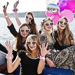 PLULON 9 Pairs Heart Shaped Sunglasses with 9 Pieces Satin Hair Scrunchies Bachelorette Party Heart Sunglasses Bulk Bride Bridesmaid Glasses for Wedding Party