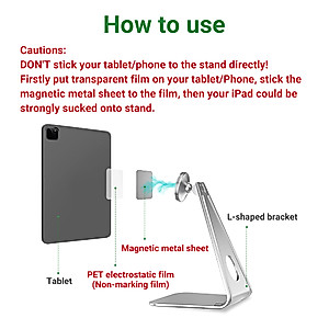 Pinikox Magnetic Tablet Stand Adjustable, Universal Desktop Stand, Multi-Angle Aluminum Tablet Holder Compatible with Phones, iPad 10.2, iPad Pro/Air/Mini, Samsung, Kindle(7-13) and More, Silver