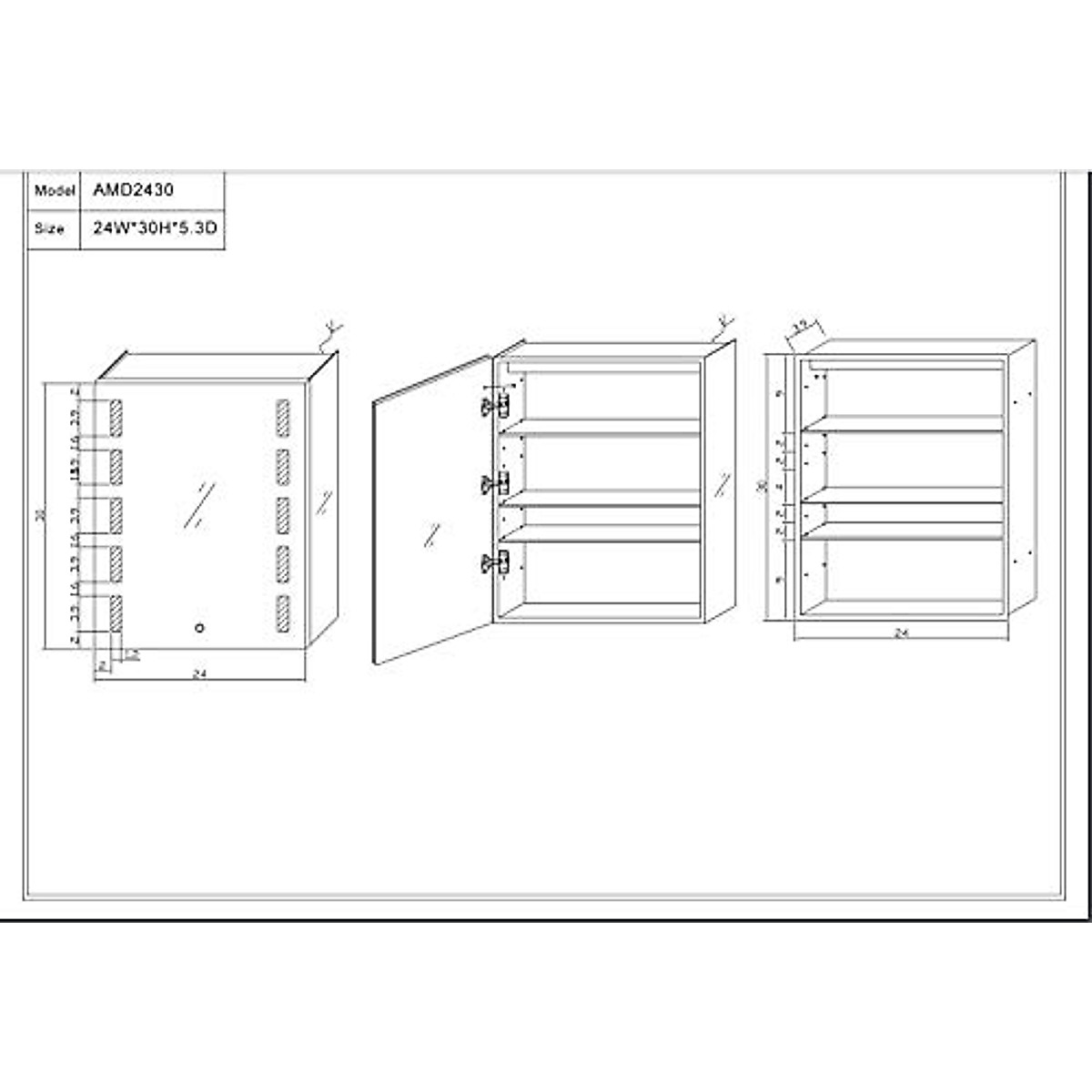 Fine Fixtures Bathroom Medicine Cabinet, Aluminum, Recessed/Surface Mount, Mirrored w/LED (24")
