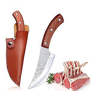 GAINSCOME Handmade Stainless Steel Boning Knife Kitchen Forged Chinese Vegetable Knives Fishing Knife Meat Cleaver Outdoor Cutter Butcher Knife Sharp A-Viking Knife Camping BBQ (6 inch)