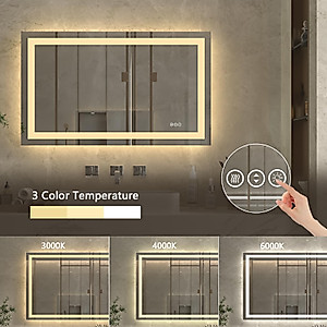 ExBrite 40x24 Inches LED Bathroom Lighted Mirror,Wall Mounted Mirror,Anti Fog,Dimmable,Dual Lighting Mode,Tempered Glass