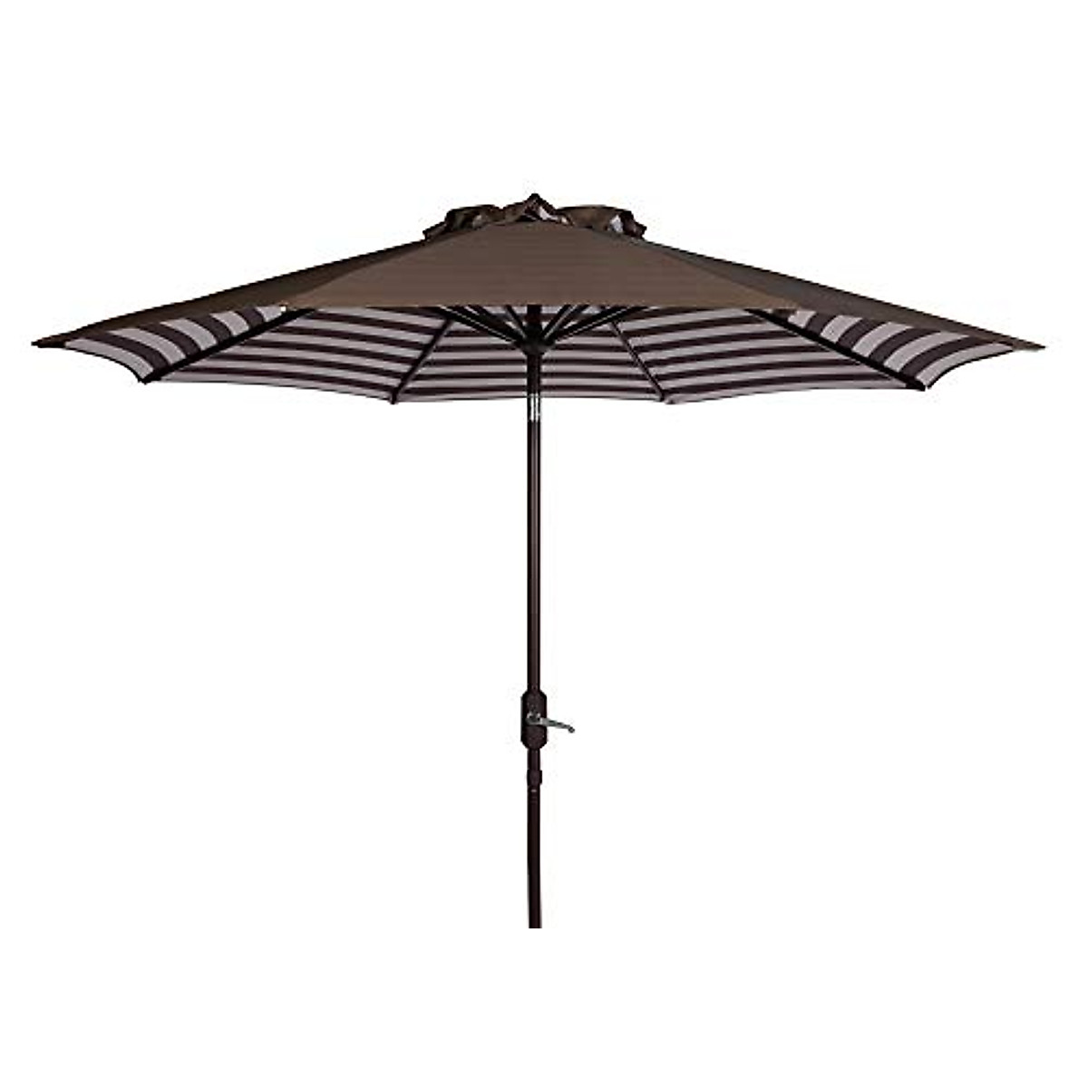 Safavieh PAT8007D Collection Athens Brown and White Inside Out Striped 9Ft Crank Outdoor Auto Tilt Umbrella