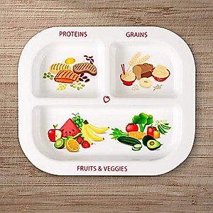 Health Beet Portion Plate for Kids, Toddlers - Rectangle Kids Plate with Dividers and Nutrition Portions for Healthy Eating Habits (Single Plate)