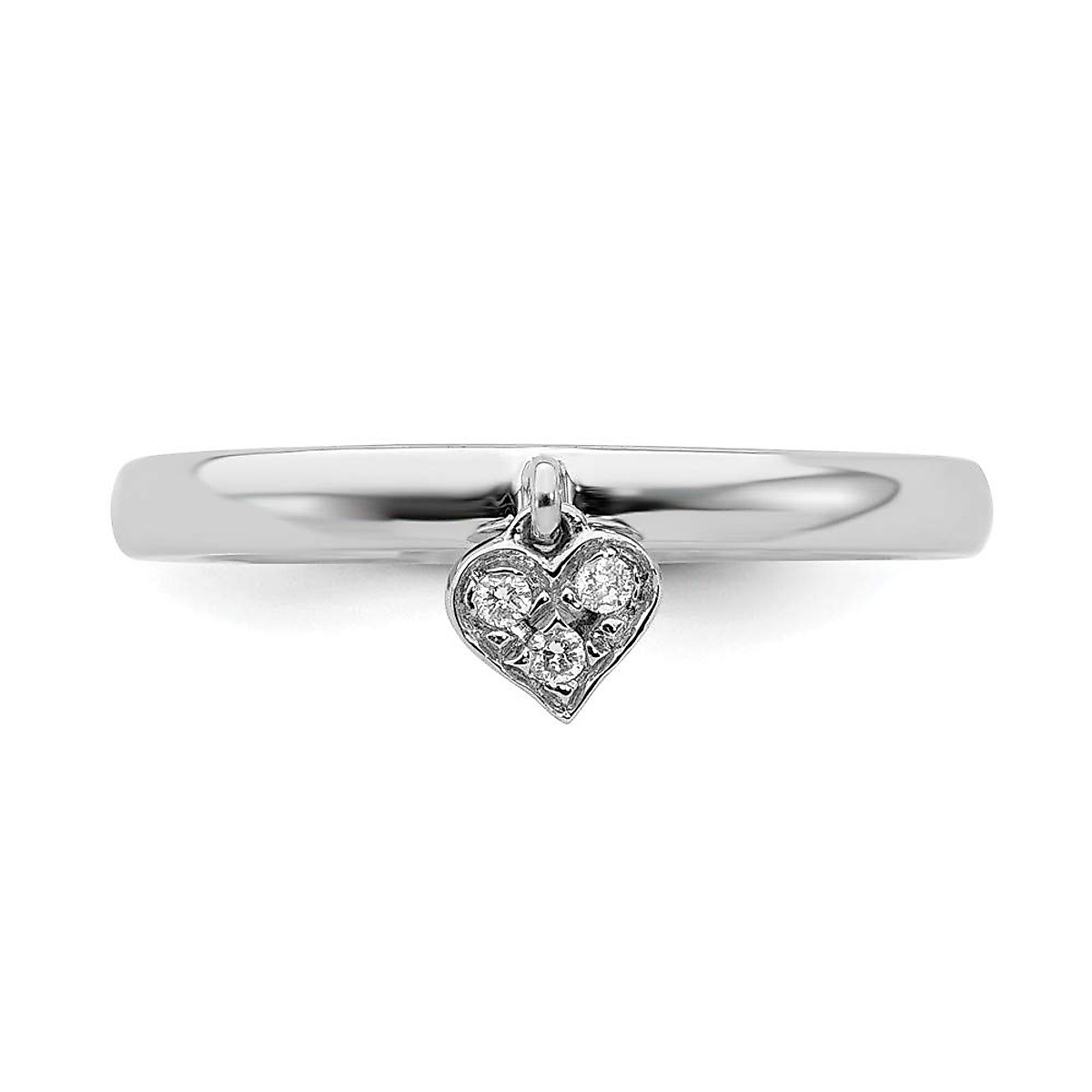Solid 925 Sterling Silver Stackable Dangle Heart Diamond Ring Eternity Band Size 6 (.045 cttw.)