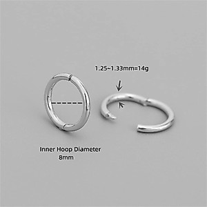 Minimalist Endless Small Hoop Earrings 925 Sterling Silver for Women Hypoallergenic 14g Tiny Cartilage Huggie Hoops Helix Septum Nose Rings Daith Tragus Fashion Polished Body Piercing Jewelry (Silver 8mm)