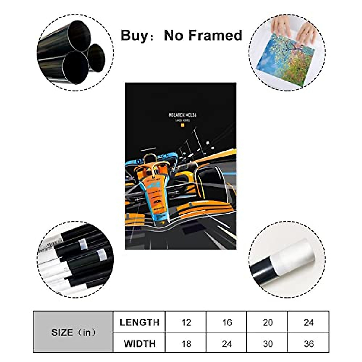 ERWYN Mclaren poster Formular One Poster F1 Walls Canvas Car Posters Wall Art Canvas For Boys Room Vintage Unframe-style 12x18inch(30x45cm)