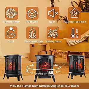 24"Electric Fireplace Heater, 1500w Electric Fire Place with 3D Flame Effect, Electric Wall Fireplace for the Living Room, Adjustable Infrared Heater, Overheat Protection, 400 Sq Ft Effective Space