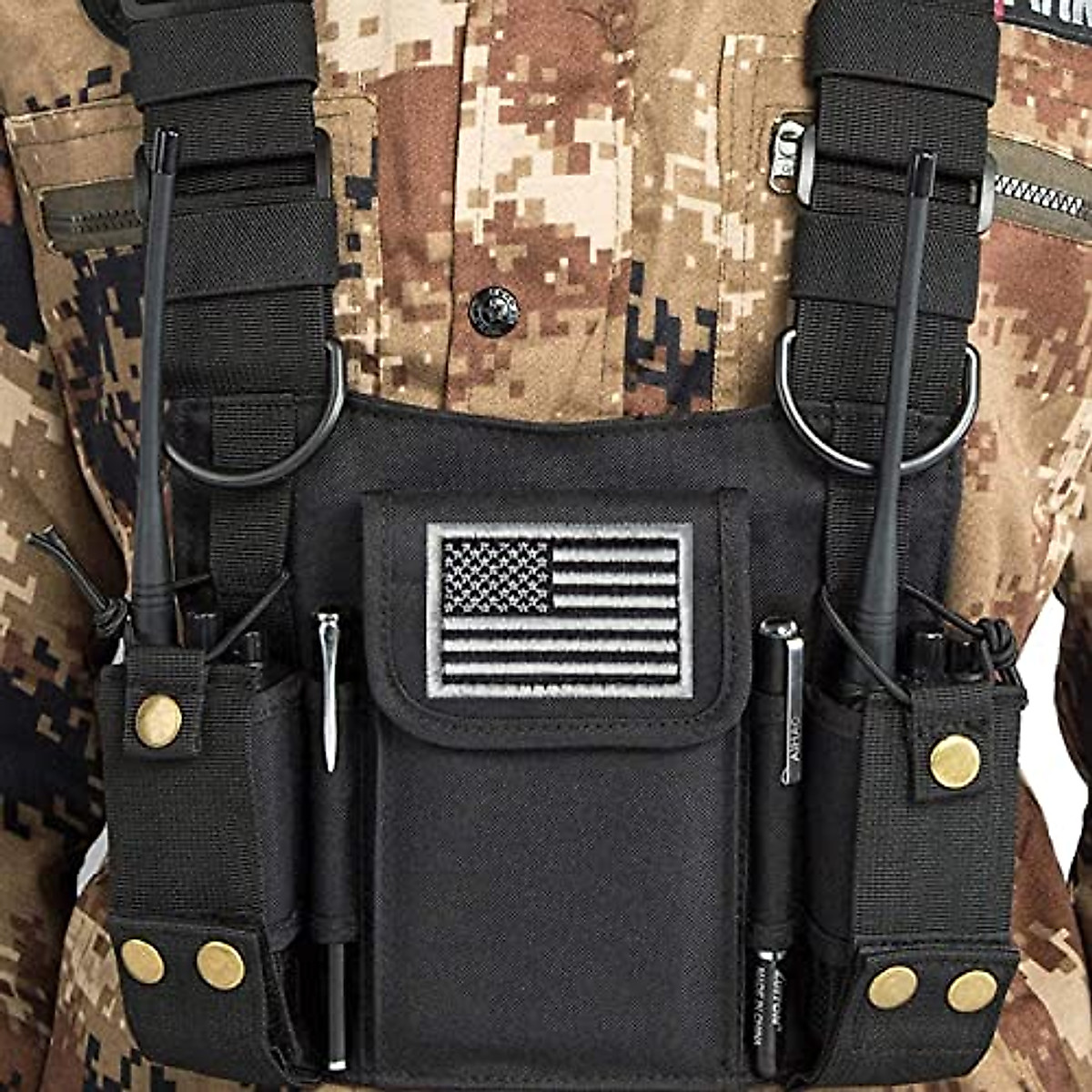 Radio Shoulder Holster Chest Harness Holder Vest Rig for Two Way Radio Chest Front Pack Pouch Walkie Talkie Case with Front Pouches for Kenwood Arcshell Retevis Baofeng UV-5R F8HP UV-82 888S (Black)