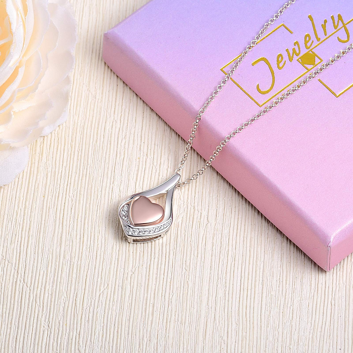 ACJFA Cremation Jewelry 925 Sterling Silver Teardrop Urn Necklace for Ashes Heart Shape Memorial Keepsake Pendant for Human Ashes for Women Gift