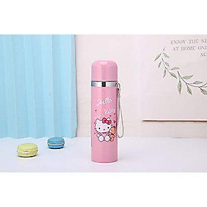 Thermoses for hot food mug an vacuum coffee bottle cold hot water insulated flask。Thermoses for hot drinks stainless steel thermo tea container (500 ml, Cat Pink)