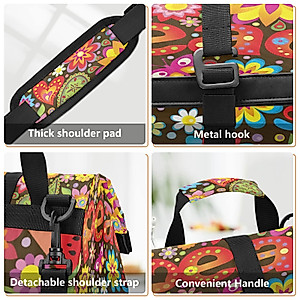 ALAZA Hippie Peace Symbol Paisley Floral Lunch Bag Women Insulated Cooler for Men Kids Roll Top Leak Proof Tote Cooling Purse