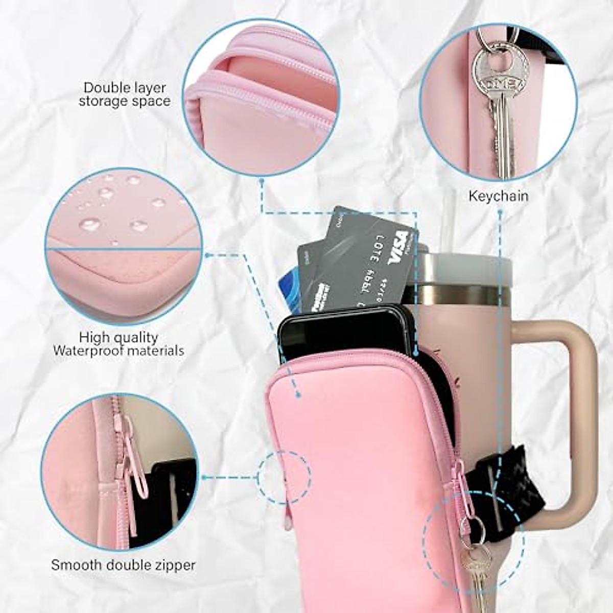 Water Bottle Pouch for Stanley, Water Bottle Accessories, Stanley Fanny Pack, Stanley Tumbler Accessories, Stanley Cup Pouch, Gym Accessories for Women, Stanley 40oz Accessories - Pink Dusk