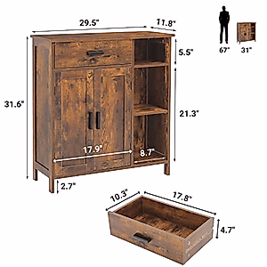 WEENFON Storage Cabinet, Floor Cabinet with Doors and Shelves, Coffee Bar Cabinet with Drawer, Organizer Cabinet for Living Room, Dining Room, Rustic Brown