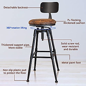 MSMV 27-35 Inch (Set of 2) Vintage Industrial Bar Stool-Farmhouse Swivel Bar Stool-Swivel Kitchen Island Dining Chair-Kitchen Counter Height Adjustable Pipe Stool-Cast Steel Stool