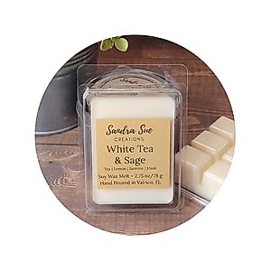 Sandra Sue Creations White Tea & Sage Soy Wax Melt, All Natural, Highly Fragrant, Long Lasting